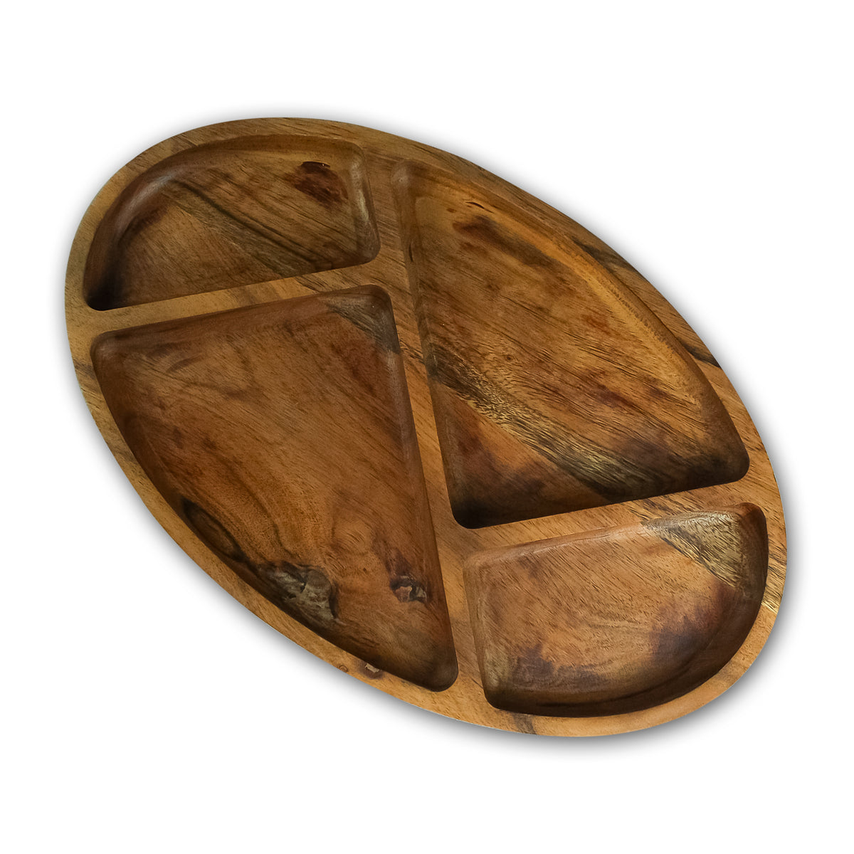 Wooden Multi-Section Serving Platter – Divided Snack & Appetizer Tray ...