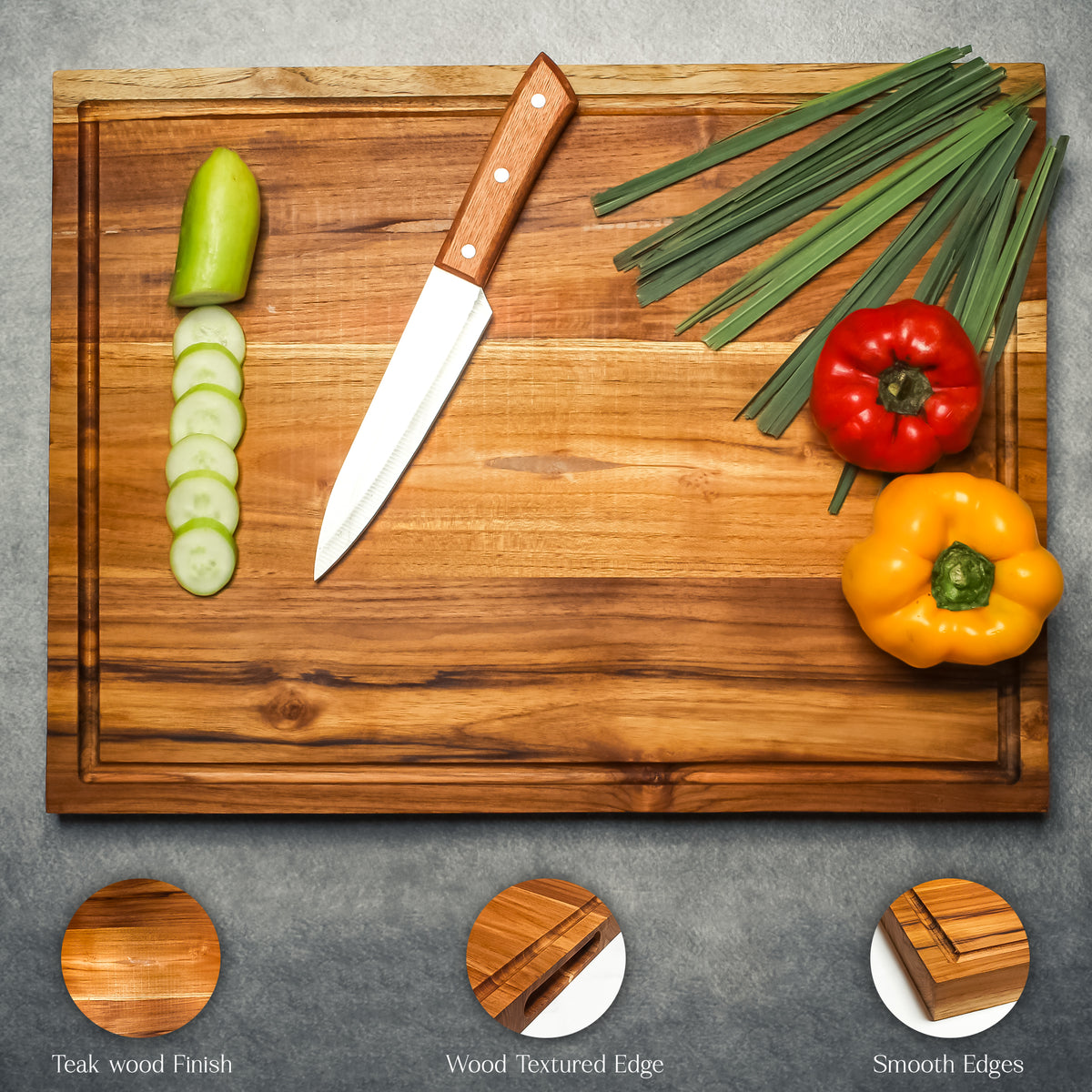 Teak Wood Chopping Board with Juice Groove – Cutting Board for ...